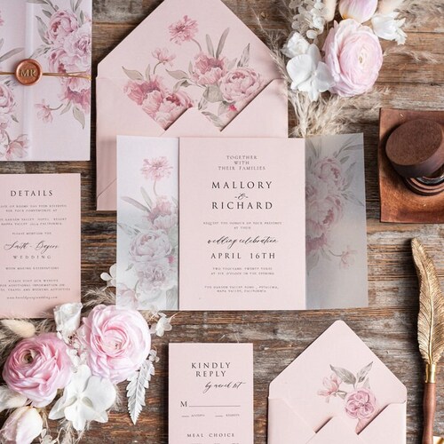 Blush Pink Wedding Invitations Rustic Vintage Romantic - Etsy
