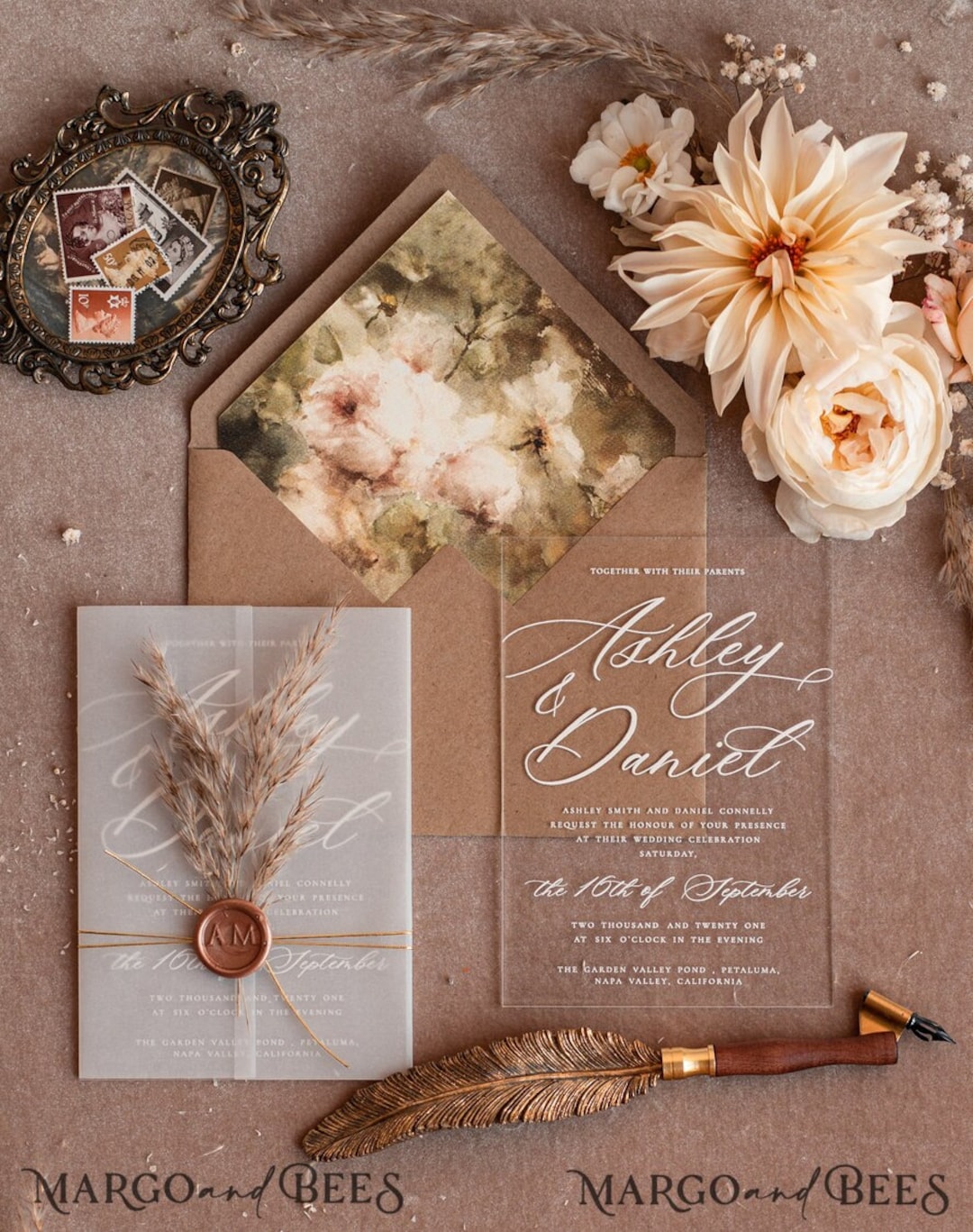 Fine Art Acrylic Wedding Invitation, Real Pampas Grass Floral Wedding ...