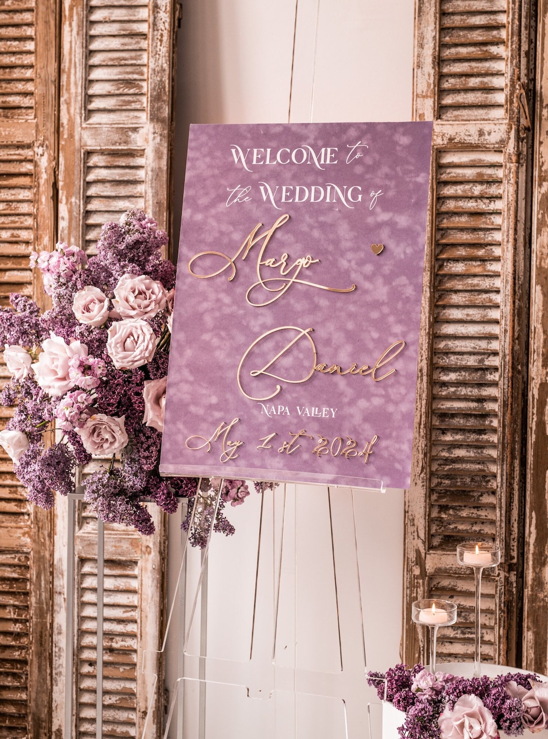 Mauve Velvet & Gold Modern Velvet Wedding Welcome Sign 3d Welcome ...
