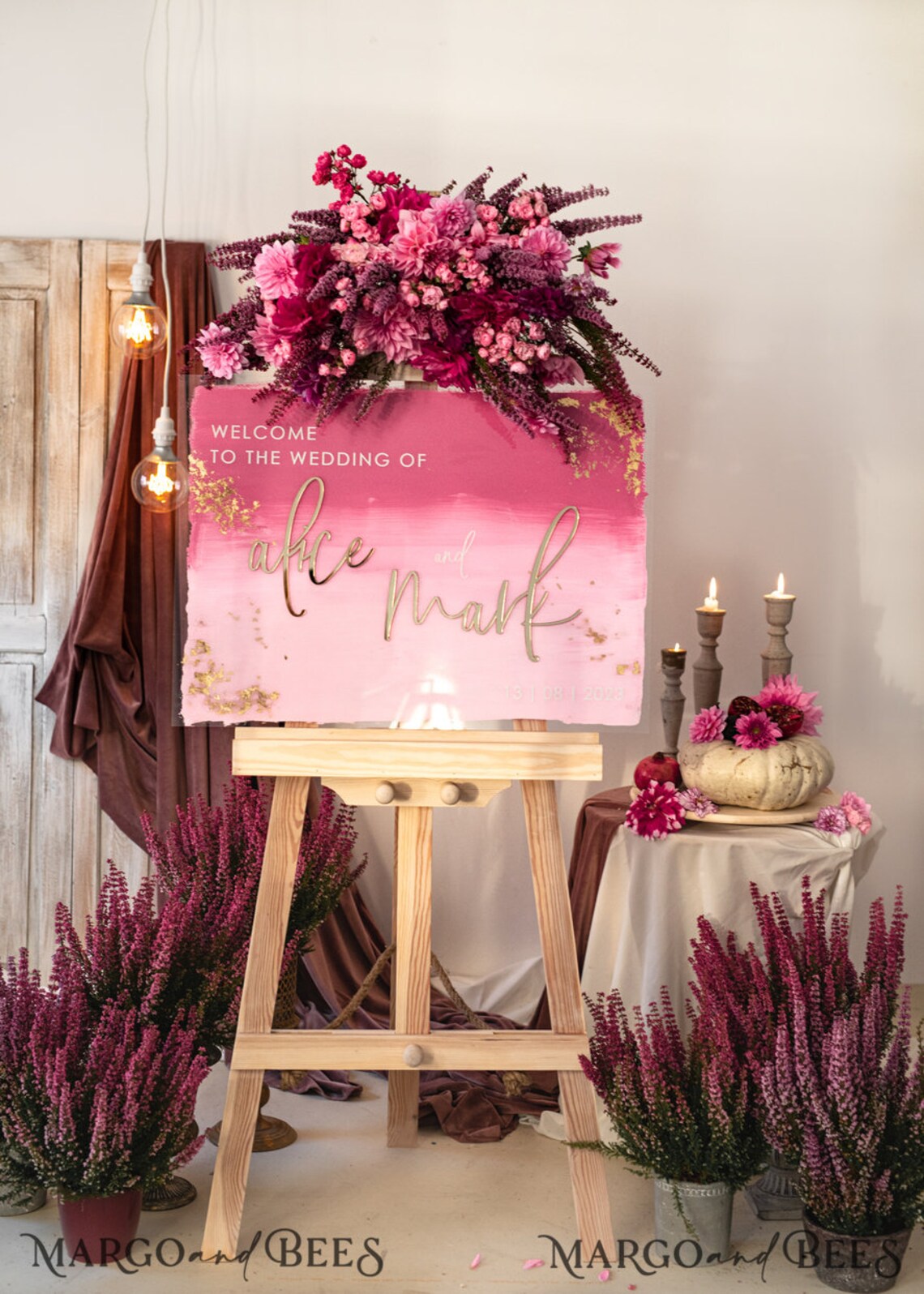 Acrylic Mauve Ombre Wedding Welcome Sign Painted Acrylic Gold Wedding ...