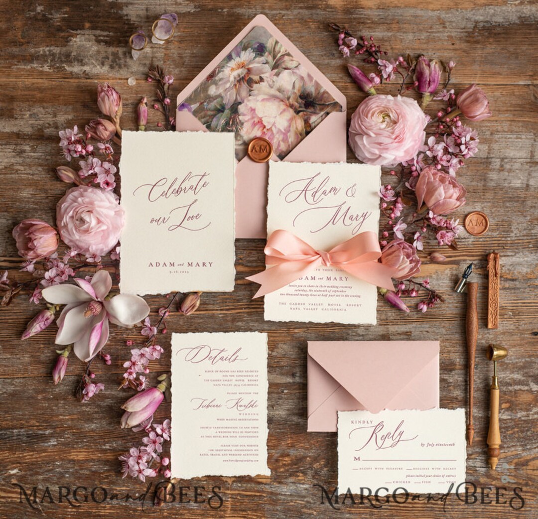 Bespoke Pink Wedding Invitations, Fine Art Elegant Wedding Invites ...