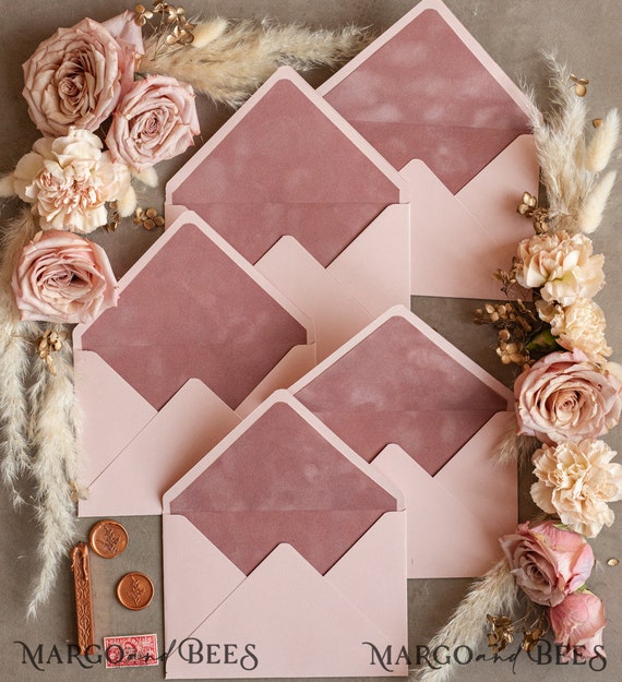 Elegant Blush Pink Handmade Envelopes With Pink Velvet Liner - Etsy