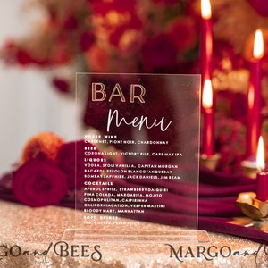 Modern Acrylic Gold Bar Menu Sign, Simple Plexi Table Bar Menu, Luxury ...