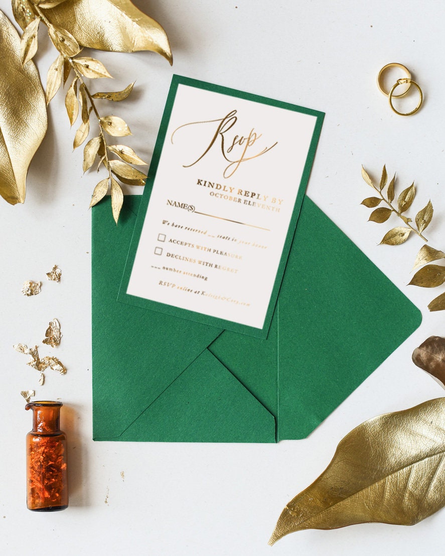 Luxury Green Gold Wedding Invitations Gold Foil Calligrapy | Etsy