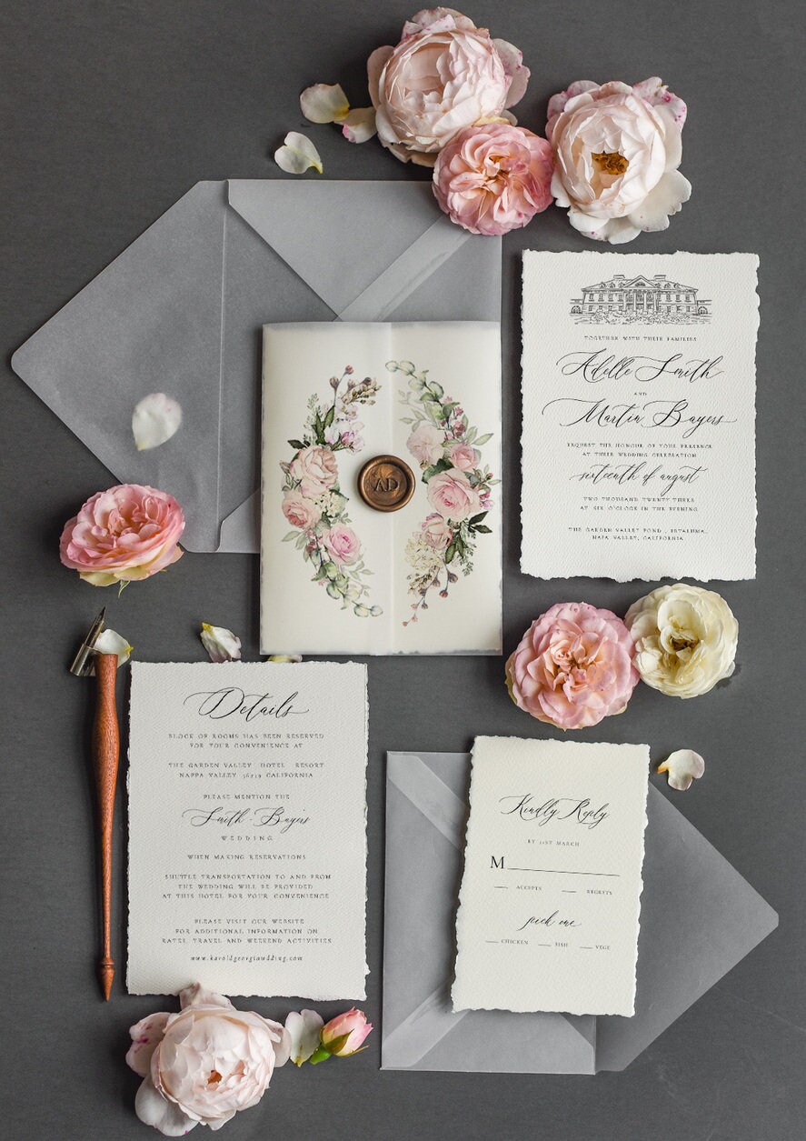 Romantic Floral Wedding Invitations Elegant Wedding - Etsy
