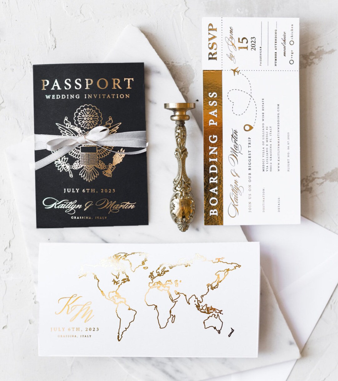 Gold Passport Travel Wedding Invitation, Wedding Abroad Cards Boarding ...