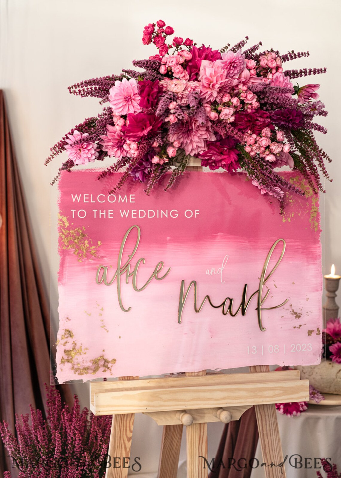 Acrylic Mauve Ombre Wedding Welcome Sign Painted Acrylic Gold Wedding ...