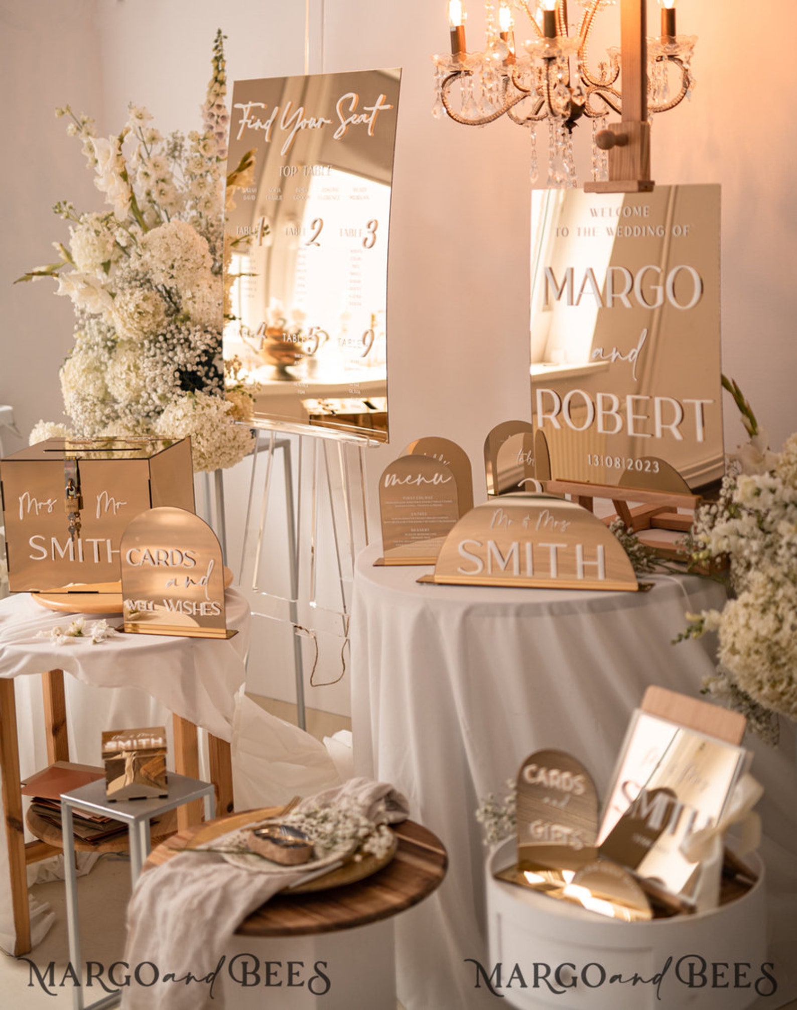 Acrylic Gold Mirror Table Plan, Modern Clear Golden Seating Chart, 3d ...