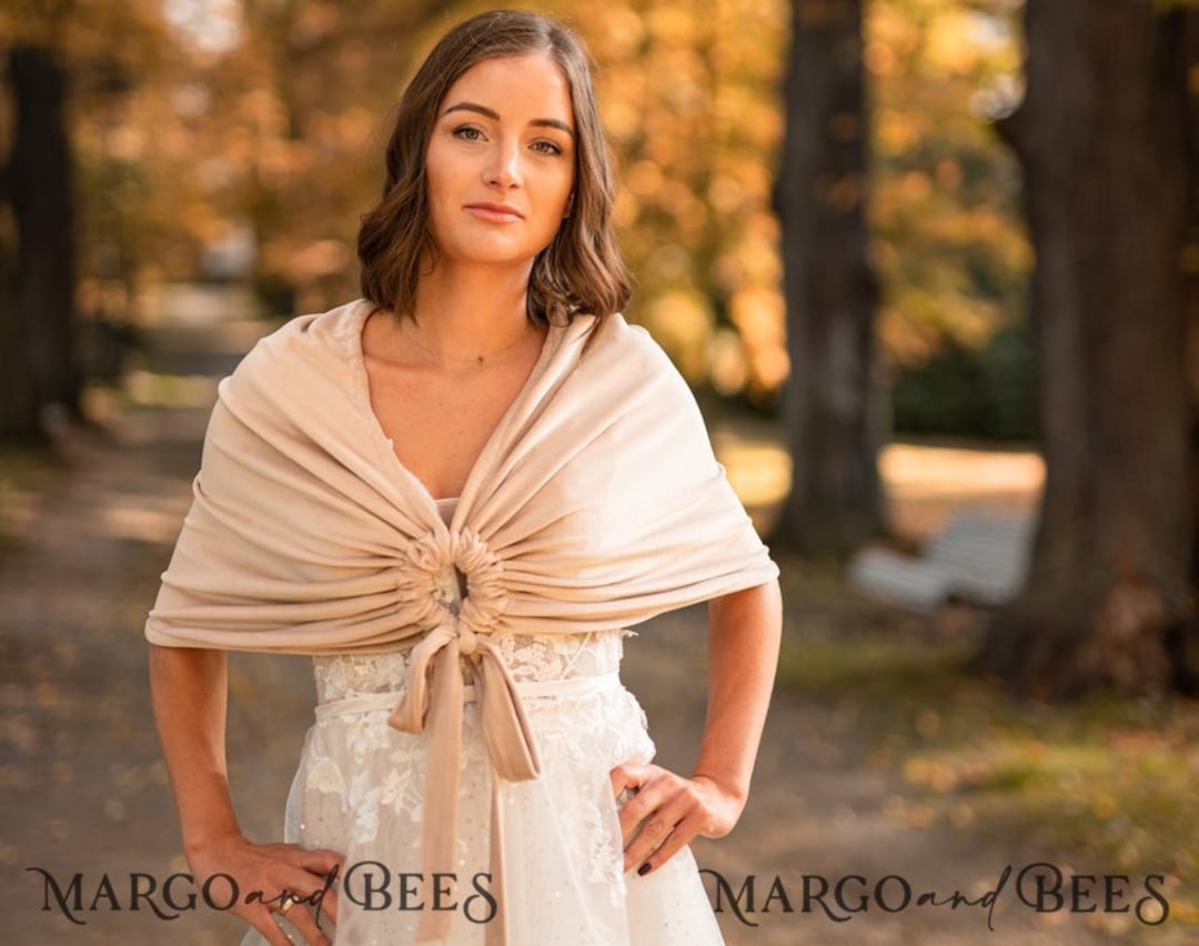 Nude Velvet Wedding Bolero Long Sleeve,beige Shrug Women Wedding ...