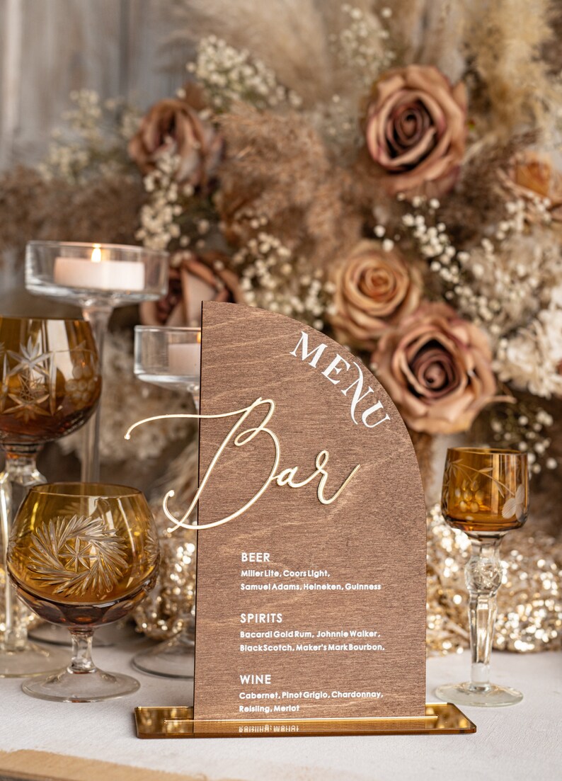 Rustic Wooden Arch Bar Menu Wood & Gold Acryl Drink Bar Menu - Etsy