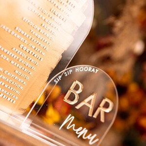 Modern Acrylic Gold Bar Menu Sign, Arch Plexi Table Bar Menu, Luxury ...