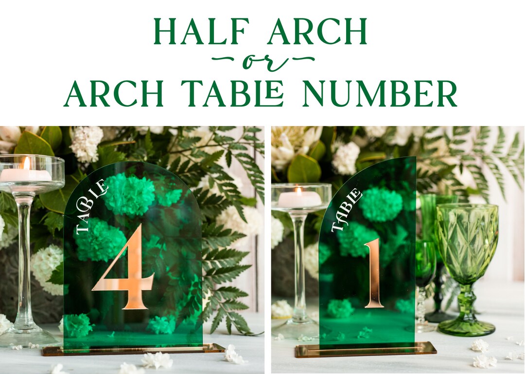 Acrylic Arch or Half Arch Green Table Numbers, Emerald Green Acrylic ...
