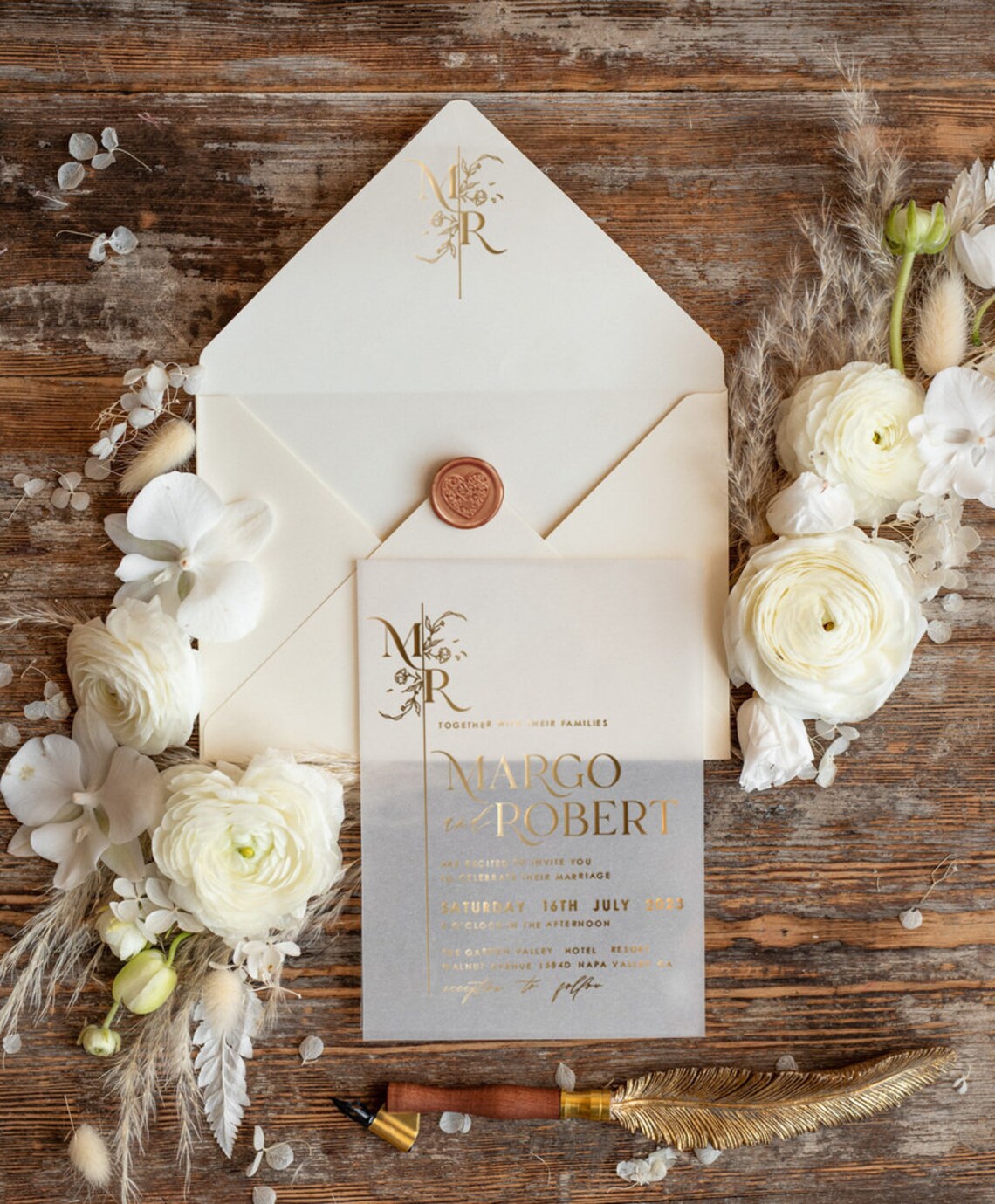 Luxury Ivory Gold Wedding Invitations Modern Wedding Invites - Etsy