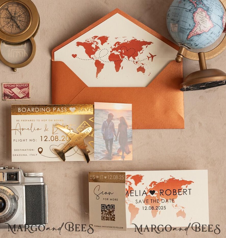 Travel Abroad Wedding Save the Dates Boarding Pass Photo Save Our Date ...