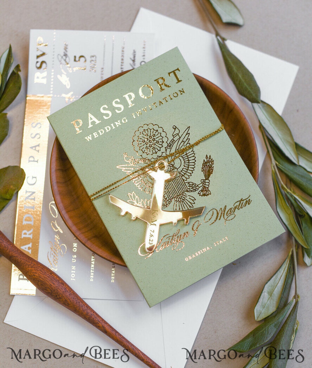Gold Passport Travel Wedding Invitation, Wedding Abroad Boarding Pass ...