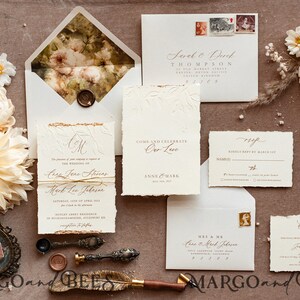 Embossed Ivory Gold Wedding Invitation, Floral Wedding Invitation ...