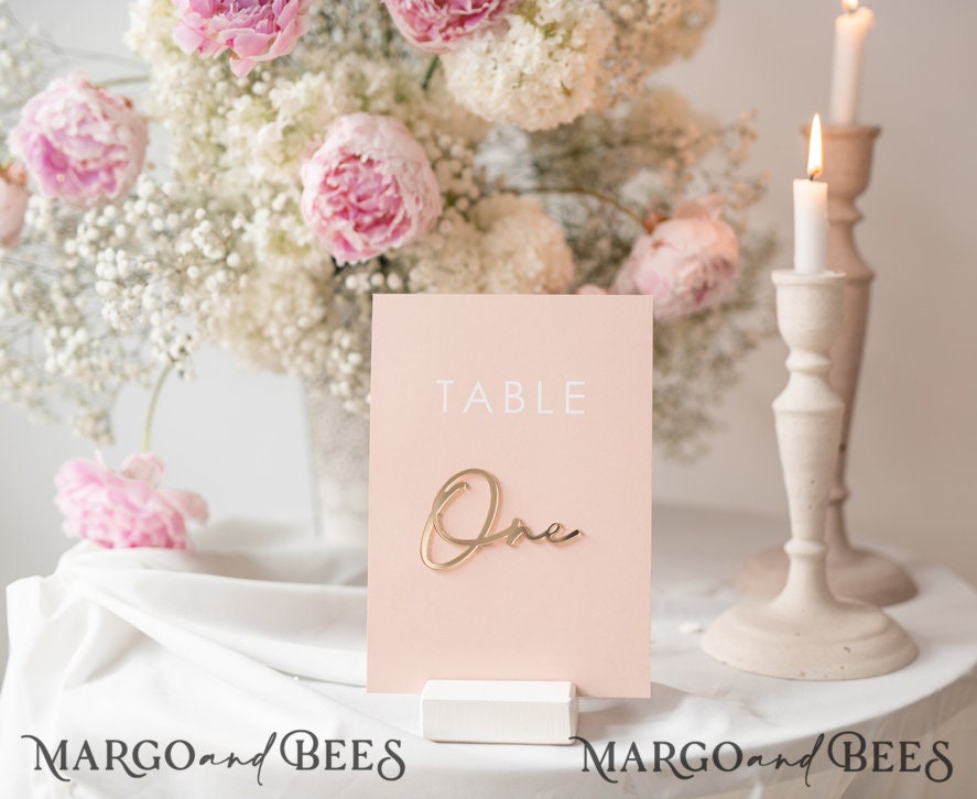 Golden Acrylic Table Numbers Blush Pink and Gold Table Sign - Etsy UK