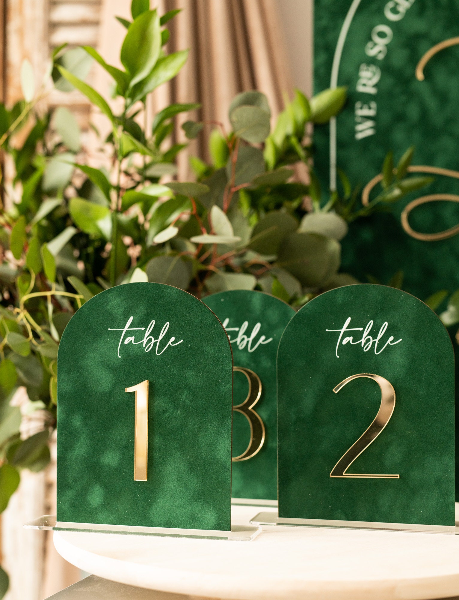Arch Table Number, Luxury Green Velvet Arched Table Numbers With ...