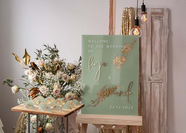 Acrylic Sage Green Wedding Welcome Sign Clear Acrylic Gold - Etsy UK