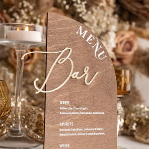 Rustic Wooden Arch Bar Menu, Wood & Gold Acryl Drink Bar Menu Sign With ...