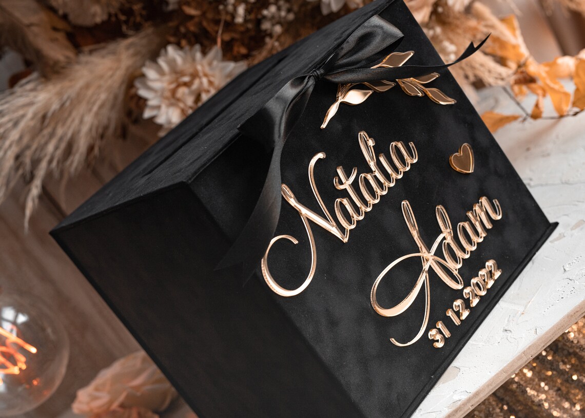 Velvet Black Card Box & Gold Lettering Wedding Card Box With - Etsy