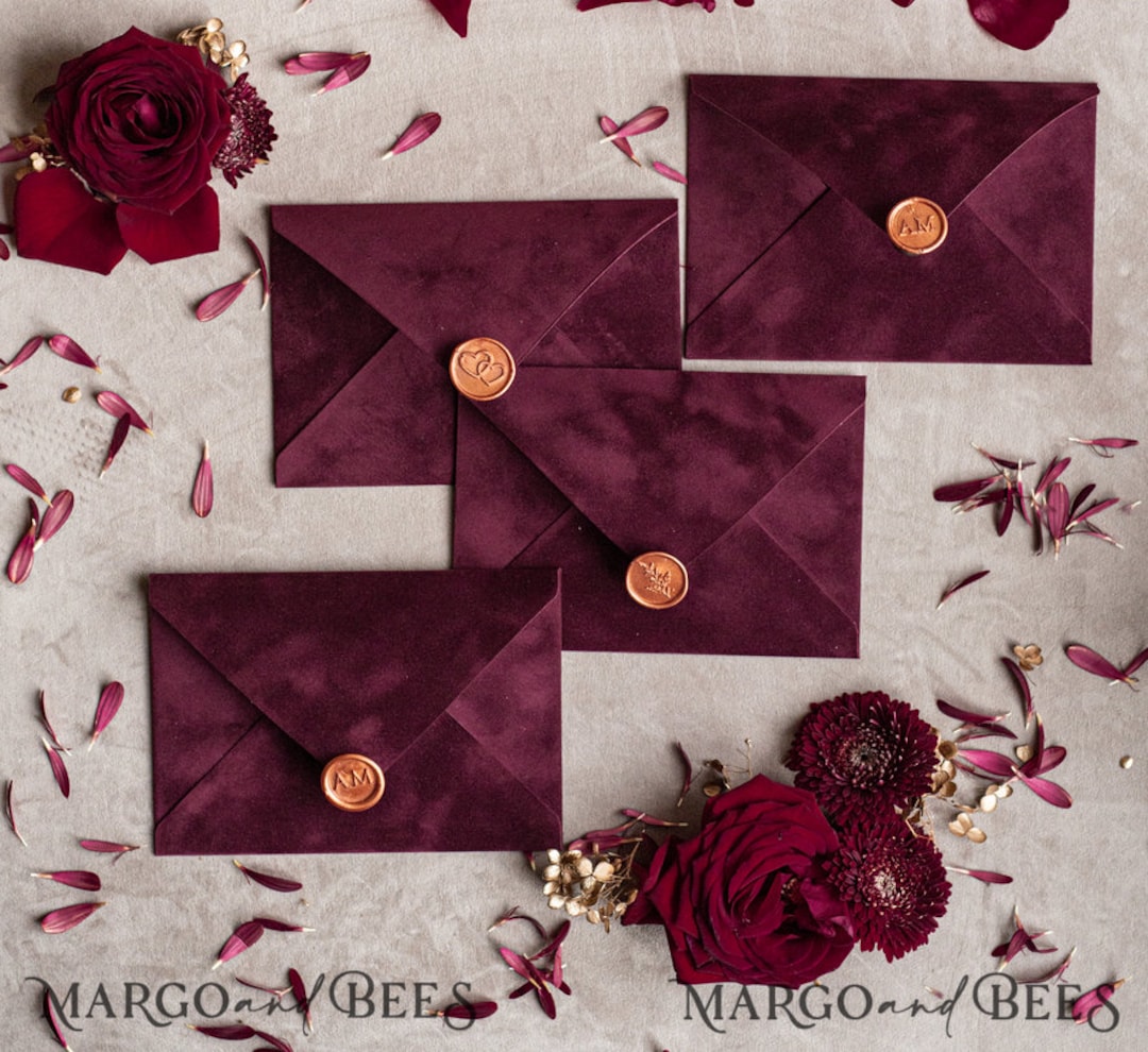 Burgundy Velvet Envelopes for Invitations C6 Handmade Wedding Card ...