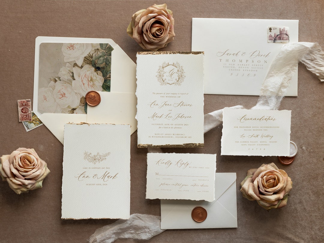 Fine Art Wedding Invitations, Deckled Golden Edge Wedding Invites ...