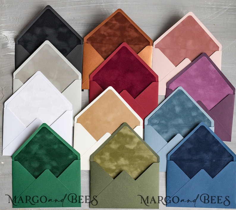 Custom Colors Handmade Envelopes With Velvet Liner, Elegant Envelopes ...