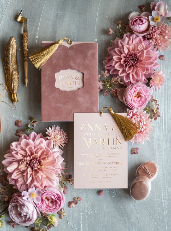 Hot Pink And Gold Wedding Invitations