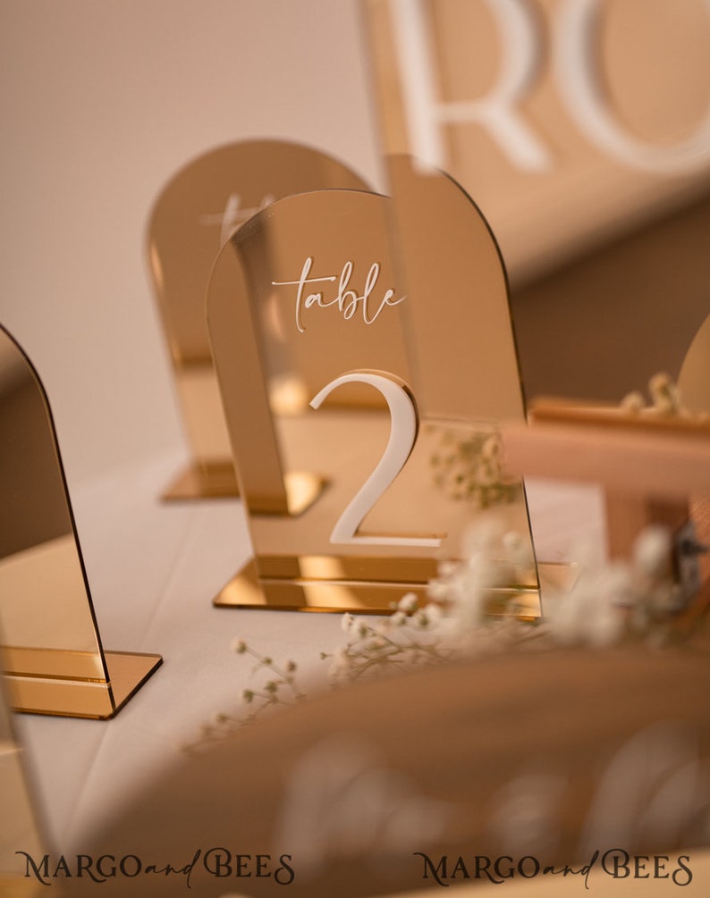 Arch Acrylic Table Numbers Gold Acrylic Sign Golden Plexi - Etsy