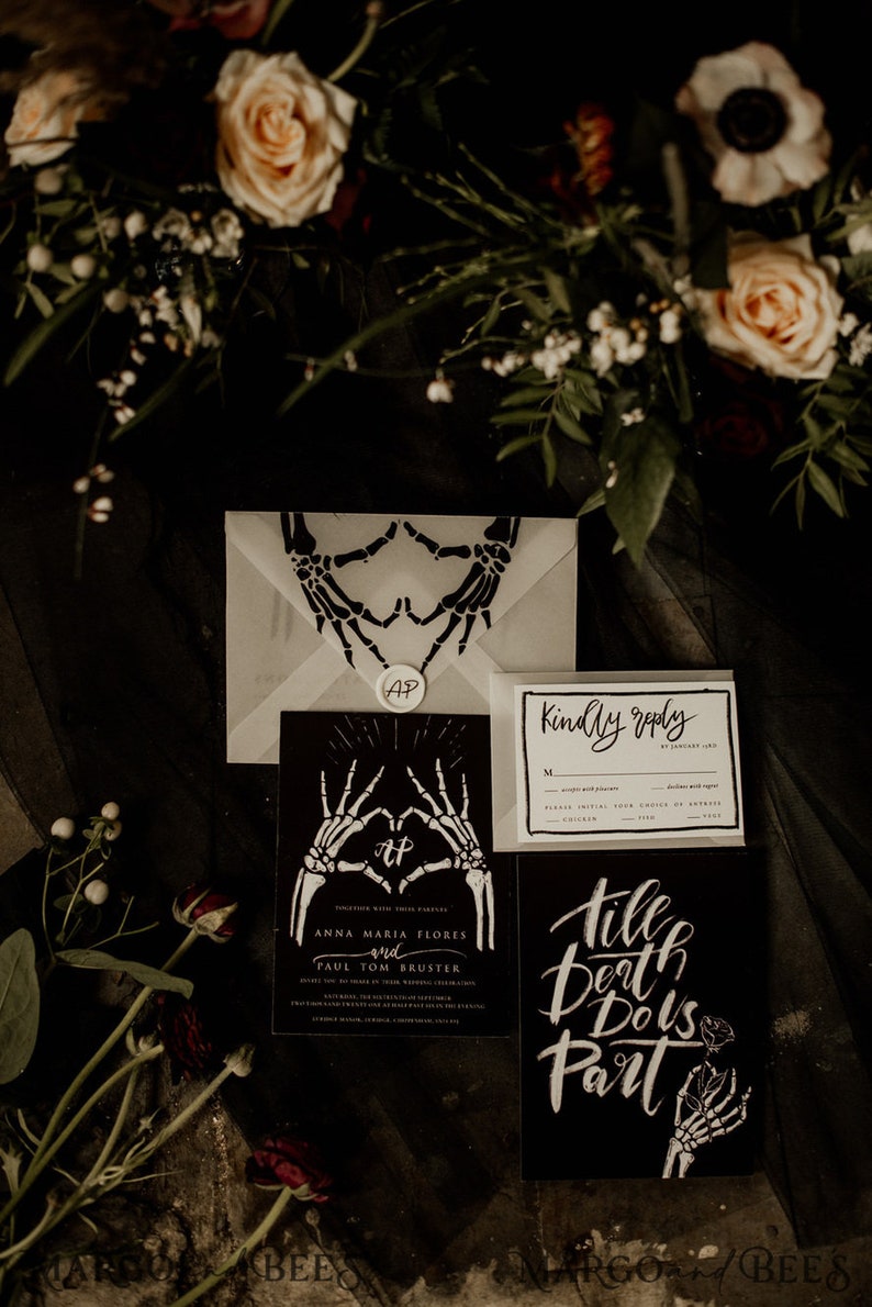 Halloween Wedding Invitations Suite, Black Invitations, Spooky ...
