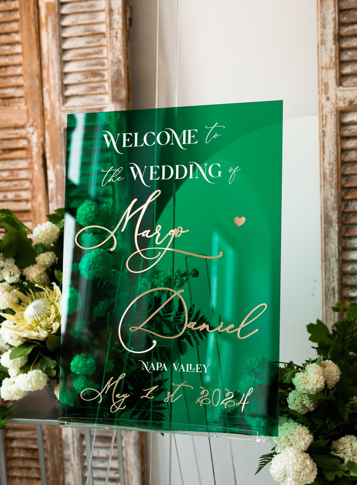 Luxury Green and Gold Wedding Welcome Sign, Emerald Green Acryl Wedding ...