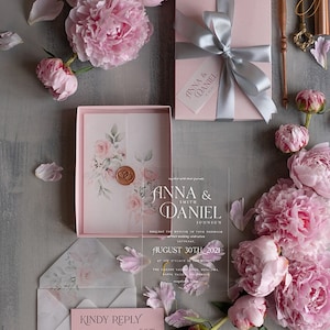 Boxed Clear Acrylic Wedding Invitations, Blush Pink Box Wedding ...