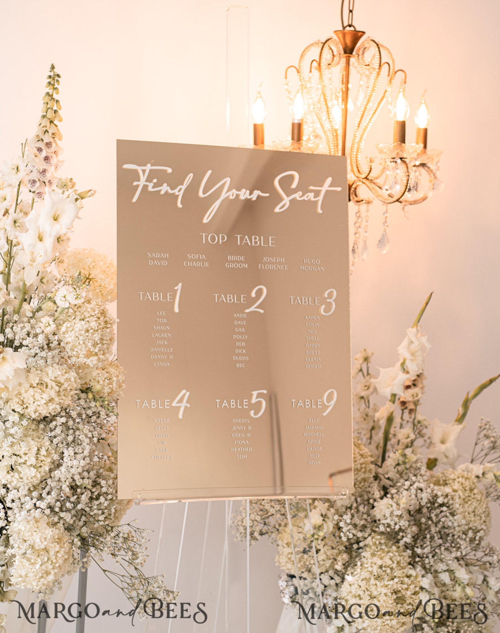Acrylic Gold Mirror Table Plan, Modern Clear Golden Seating Chart, 3d ...