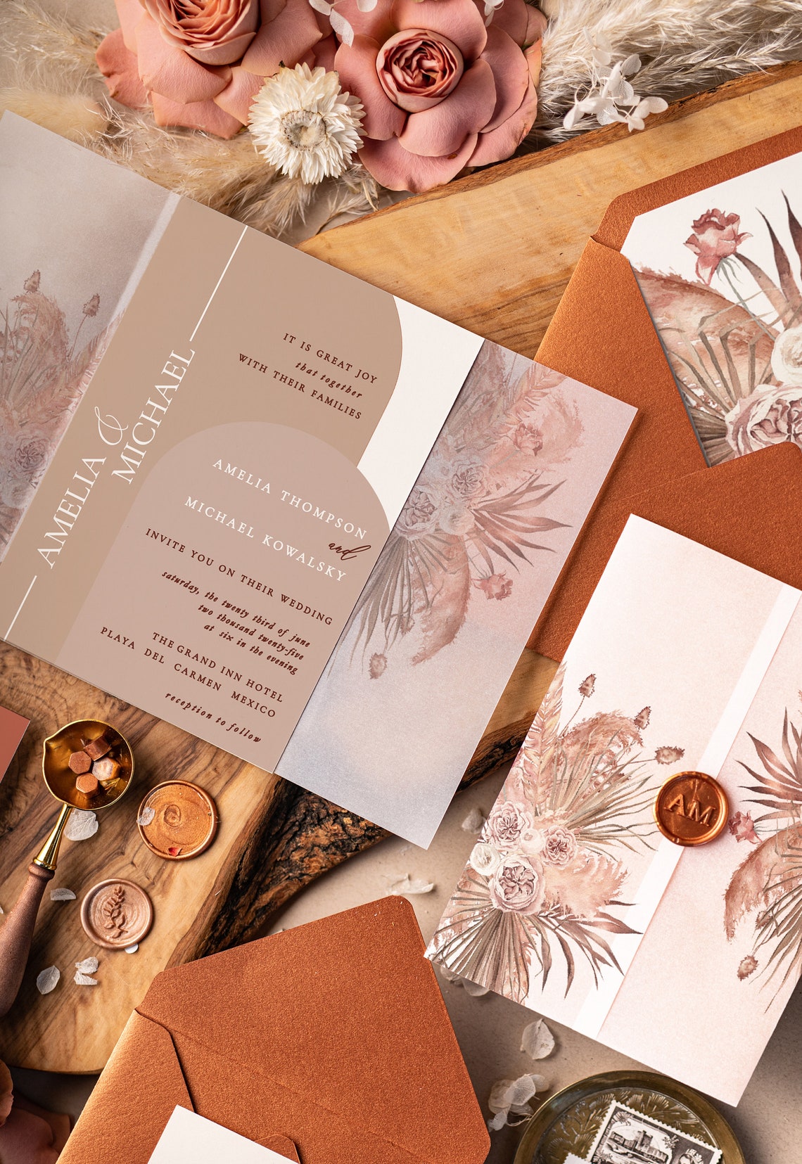 Terracotta Wedding Invitations, Luxury Vellum Wedding Invites, Elegant ...