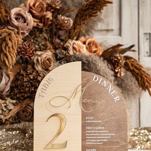 Rustic Wooden Arch Table Number and Dinner Menu Combo, Wood & Acrylic ...