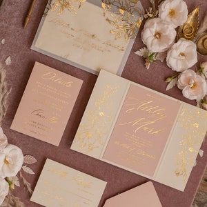 Bespoke Pink and Gold Foil Wedding Invitation Cards Glamour - Etsy