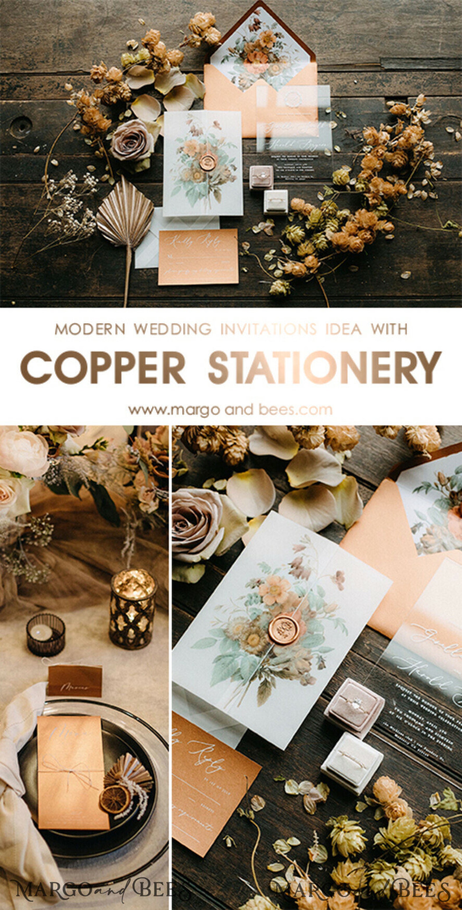 Copper Acrylic Wedding Invitation, Terracotta Wedding Invitation ...