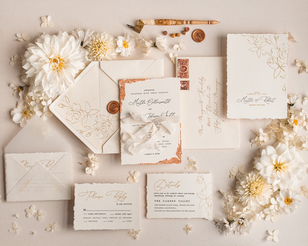 Fine Art Wedding Invitations, Deckled Golden Edge Wedding Invites ...