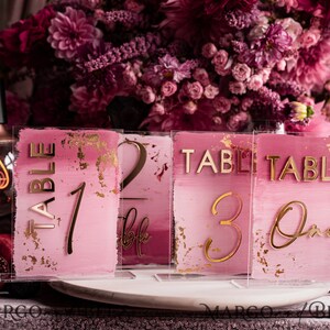 Pale Pink Ombre Mauve Acrylic Table Numbers, Dusty Rose Acrylic & Gold ...