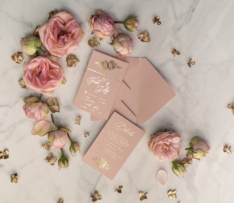 Luxury Pink Gold Floral Wedding Invitations, Elegant Wedding Invitation ...
