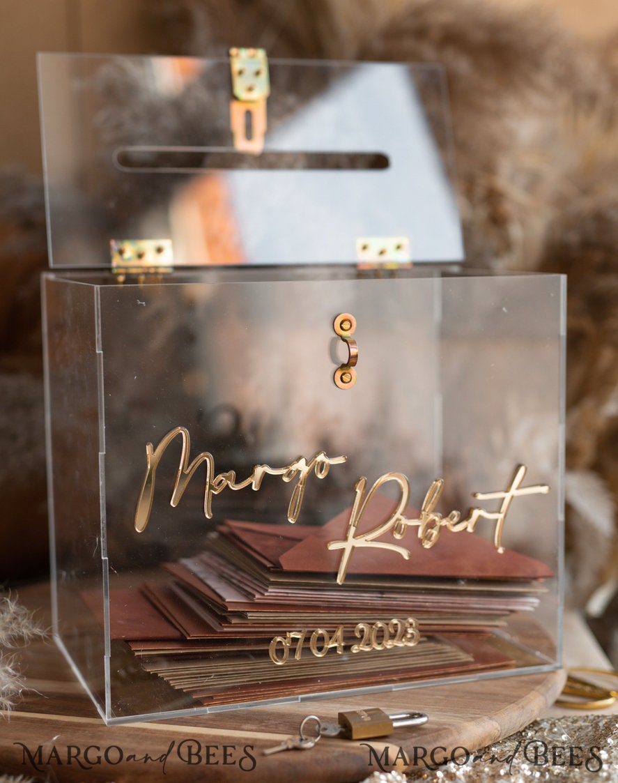 Modern Custom Wedding Card Box With Lock Acrylic Gold Gift - Etsy