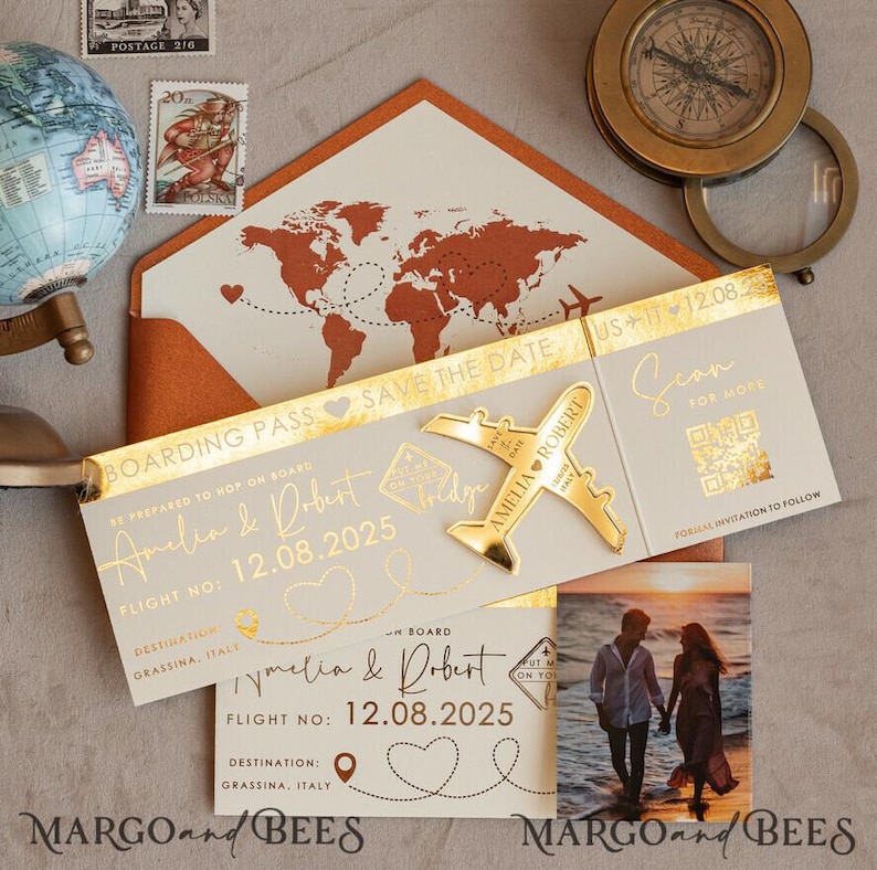 Travel Abroad Wedding Save the Dates Boarding Pass Photo Save Our Date ...