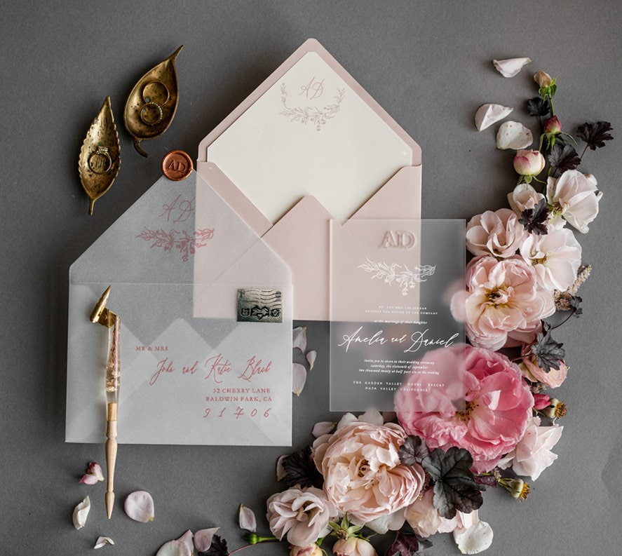 Elegant Romantic Blush Pink Wedding Invitations With Personalized ...