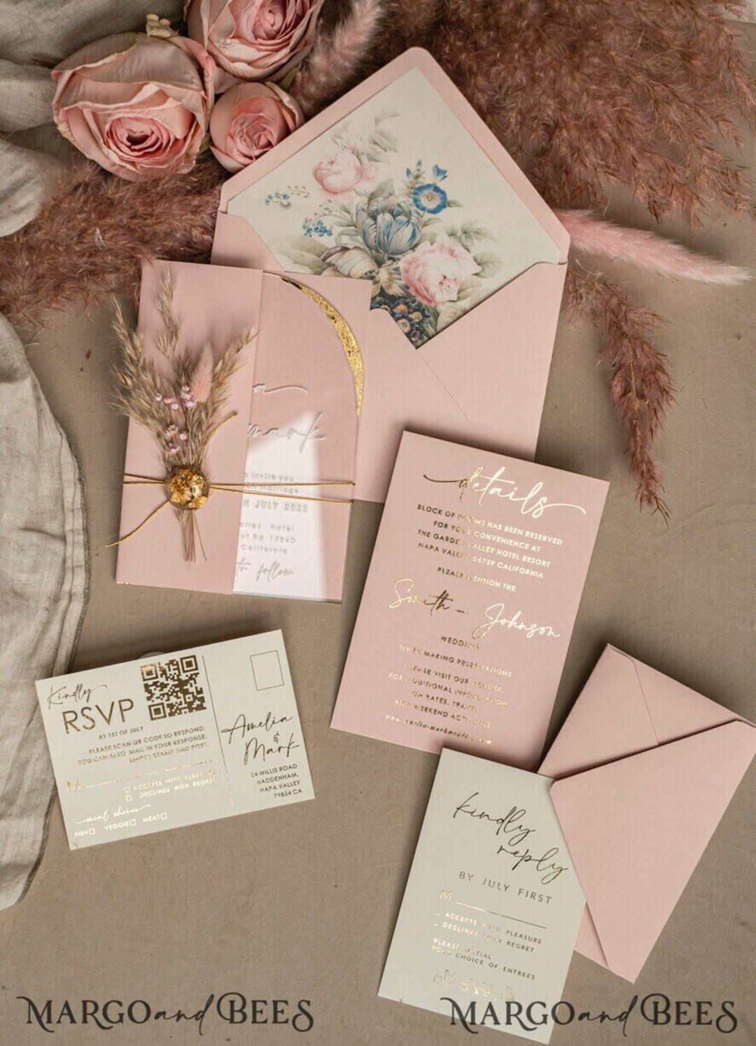 Arch Clear Gold Acrylic Wedding Invitations Blush Pink Plexi Glass ...