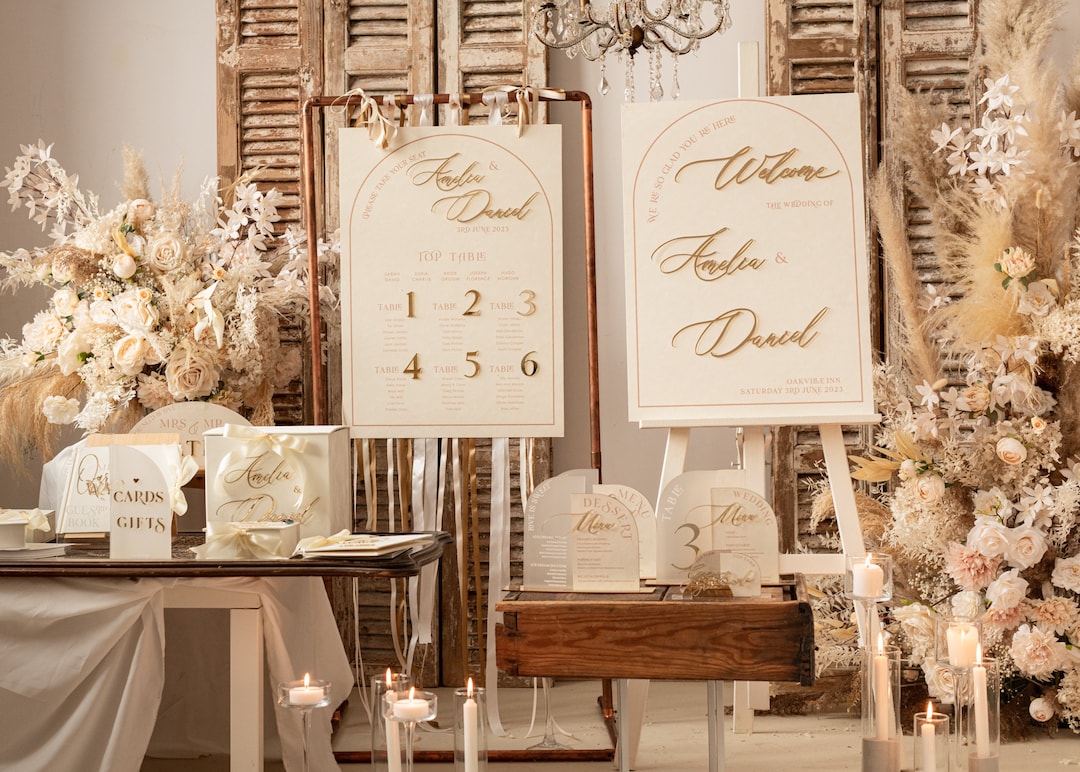 Ivory Velvet & Gold Modern Velvet Wedding Welcome Sign, 3d Tan Welcome ...