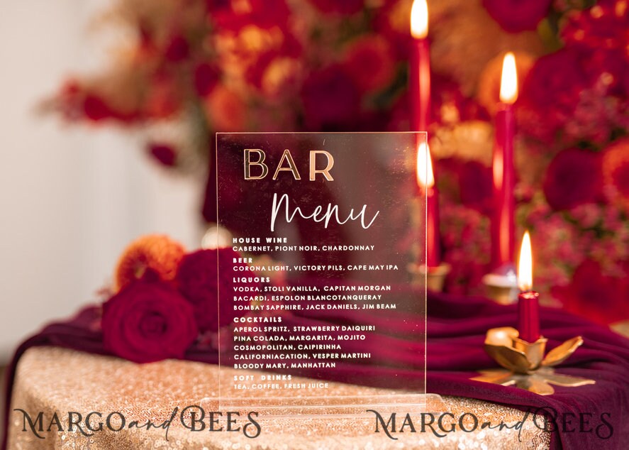Modern Acrylic Gold Bar Menu Sign Simple Plexi Table Bar - Etsy