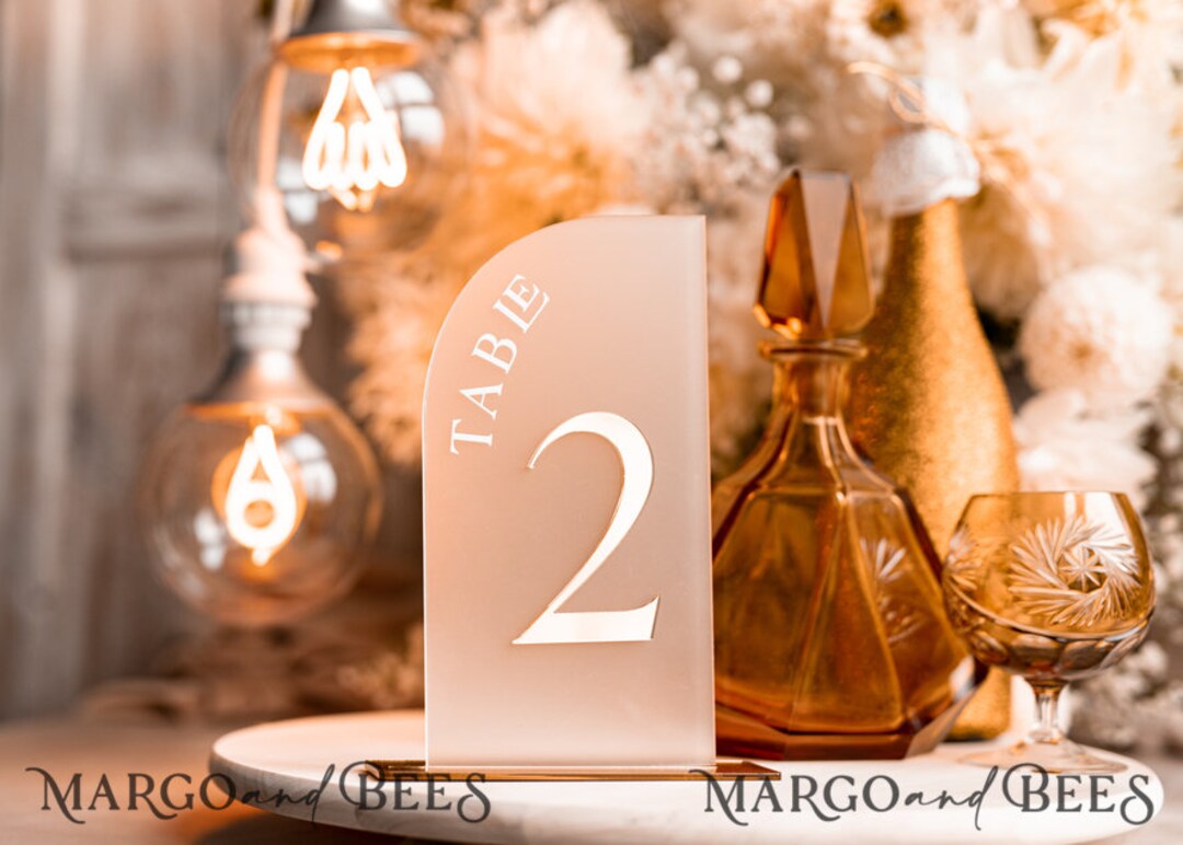 Acrylic Frozen Table Numbers, Frosted Acrylic and Gold Sign, Gold Plexi ...