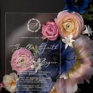 Elegant Pink and Blue Personalized Wedding Invitations With Flower ...