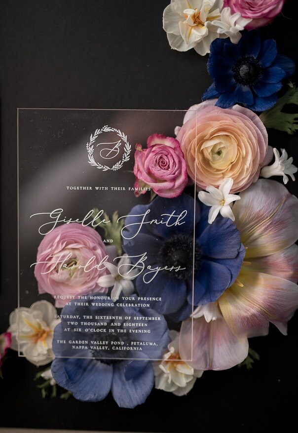 Elegant Pink and Blue Personalized Wedding Invitations With - Etsy